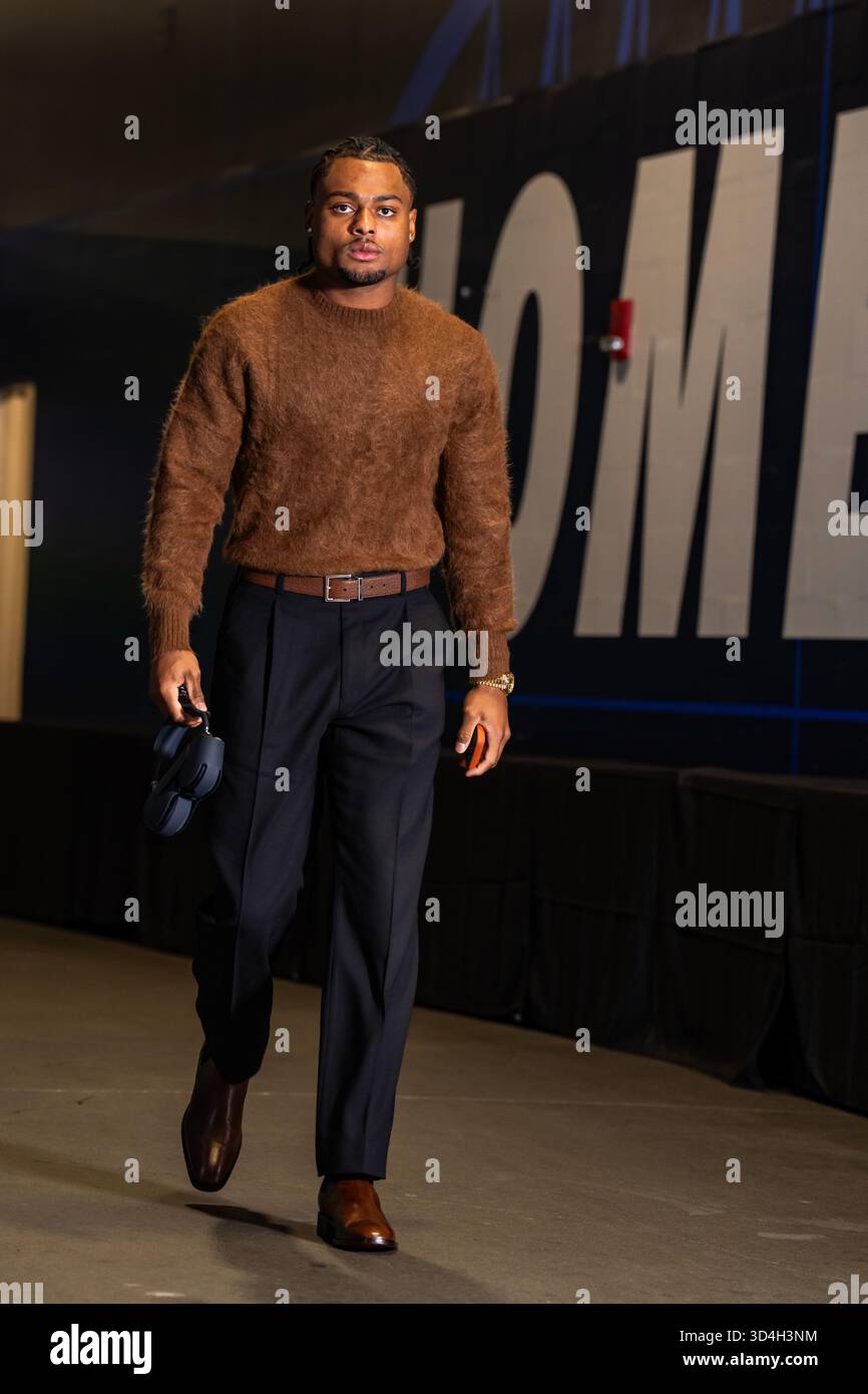 Seattle Seahawks safety Coby Bryant (8) arrives before an NFL football ...