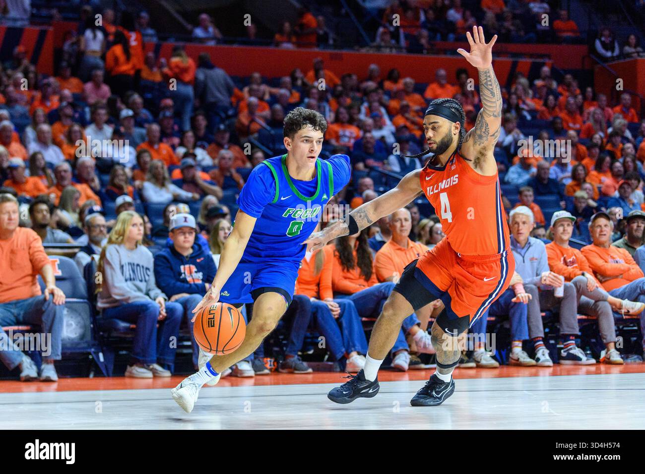 Florida Gulf Coast's Jack Reddick drives past Illinois' Kylan Boswell ...