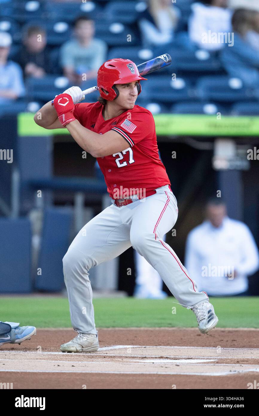 Chris McHugh (27) of the NC State Wolfpack at bat during an NCAA ...