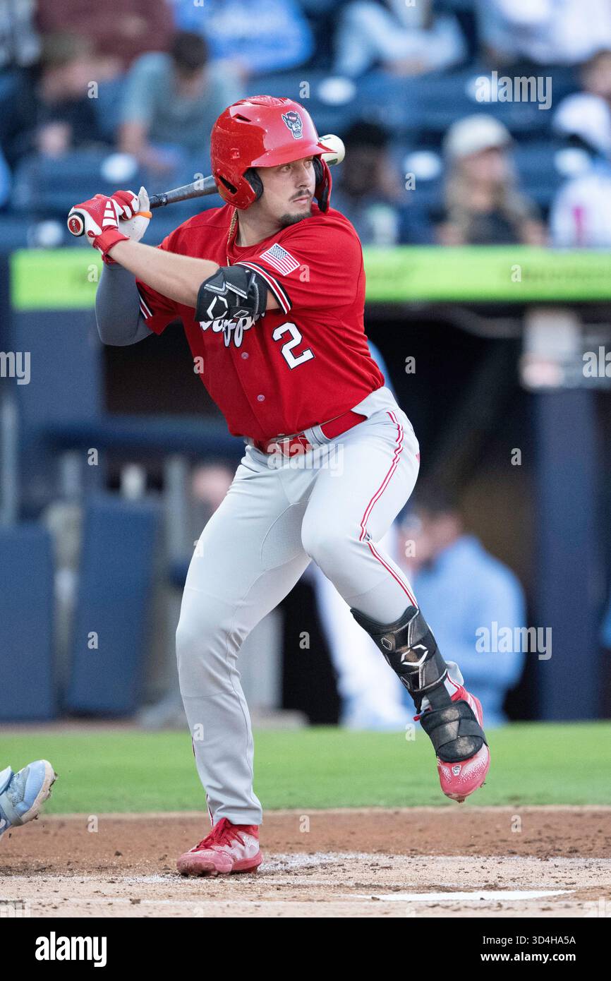 Mikey Ryan (2) of the NC State Wolfpack at bat during an NCAA ...