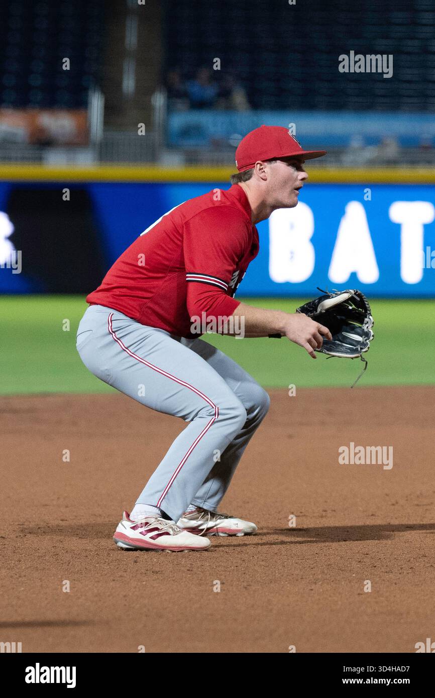 Third baseman Wyatt Peifer (18) of the NC State Wolfpack in action during an NCAA exhibition ...