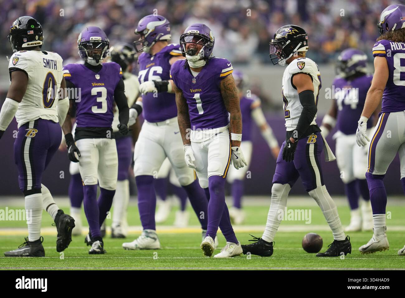 Minnesota Vikings wide receiver Jalen Nailor (1) celebrates a first ...