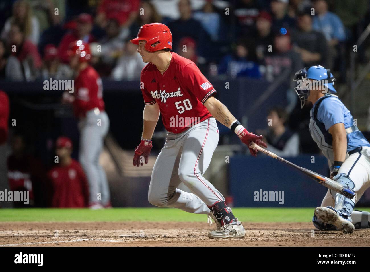 Brandon Novy (50) of the NC State Wolfpack at bat during an NCAA ...