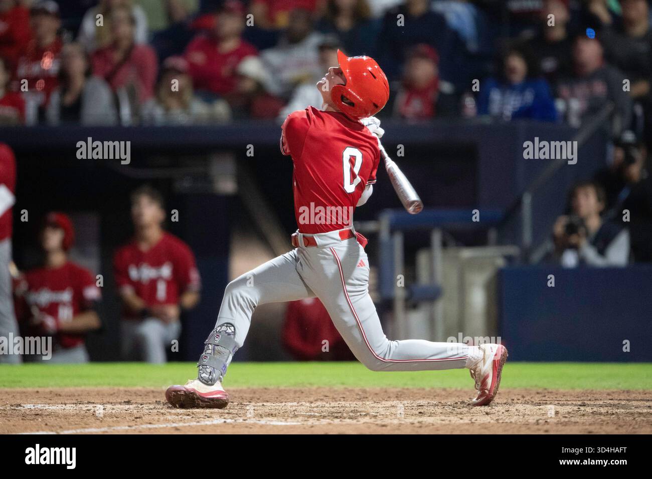 Luke Nixon (0) of the NC State Wolfpack at bat during an NCAA ...