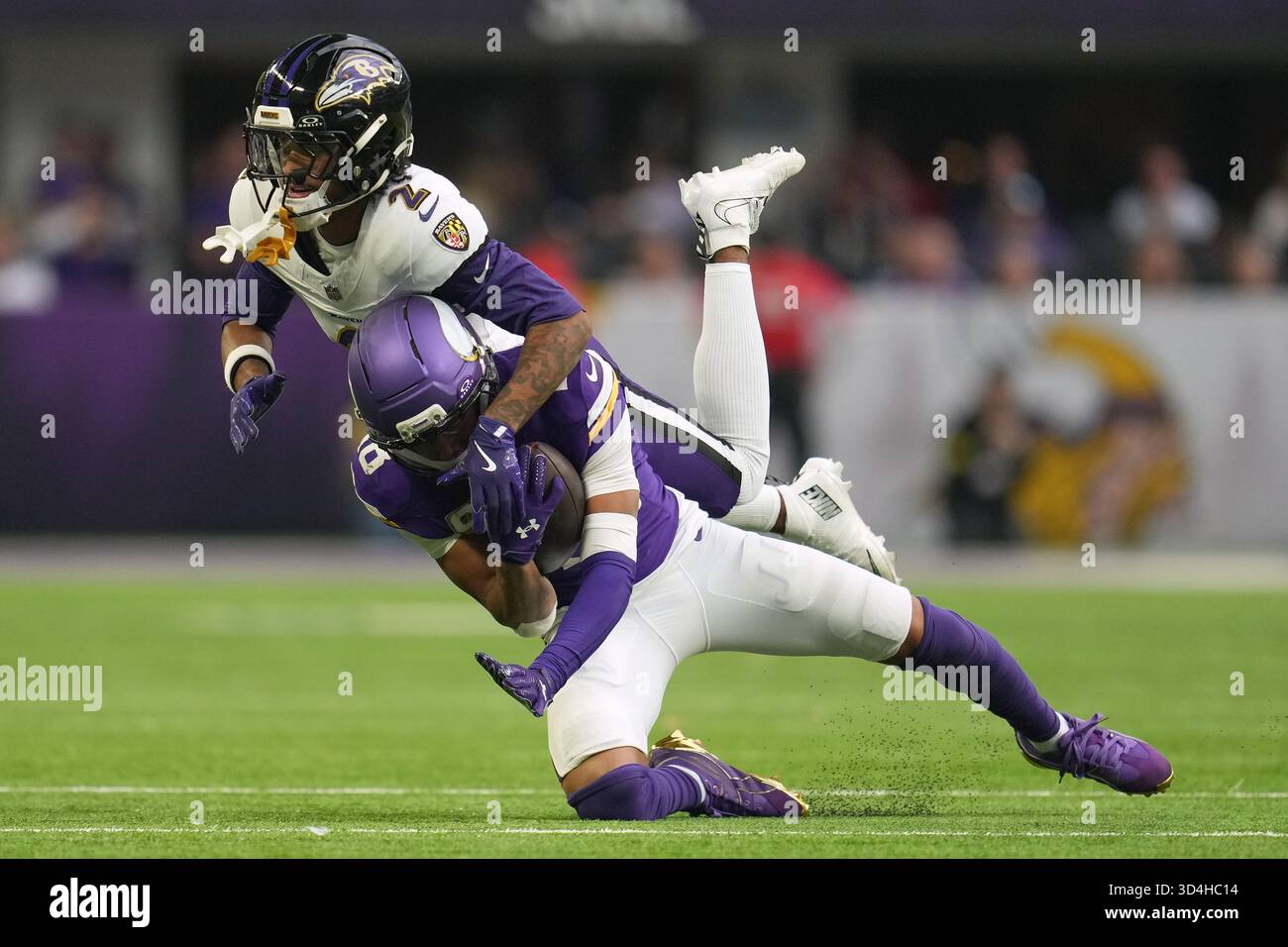 Minnesota Vikings wide receiver Justin Jefferson is tackled by ...