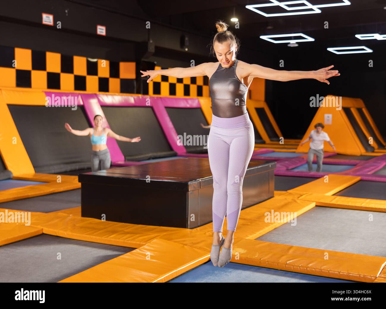 Trampoline in gymnastics center hi-res stock photography and images - Alamy