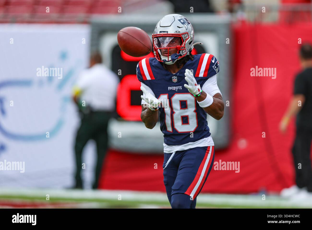 New England Patriots wide receiver Kyle Williams (18) warms up before ...