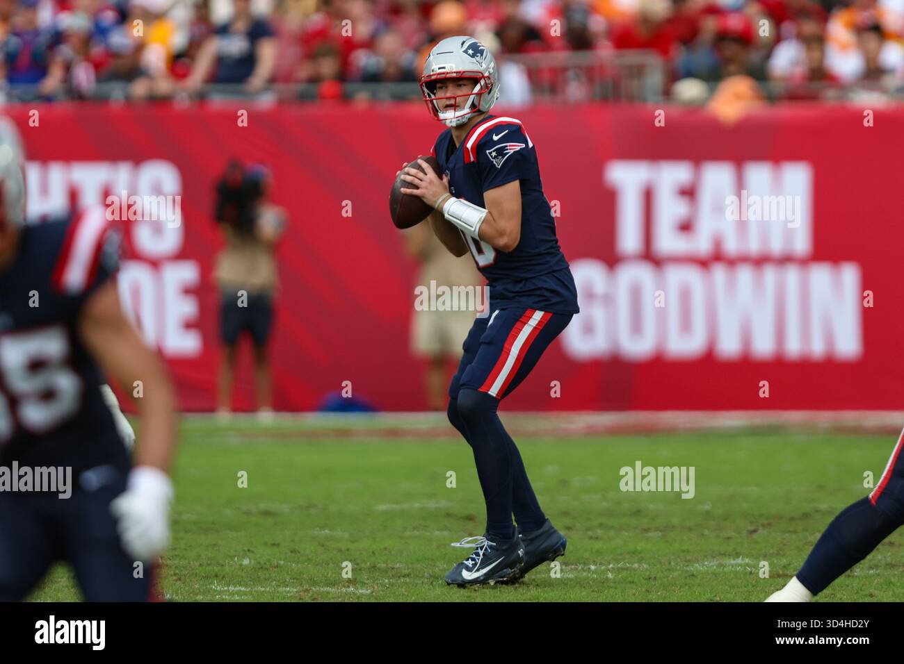 New England Patriots quarterback Drake Maye (10) looks downfield during ...