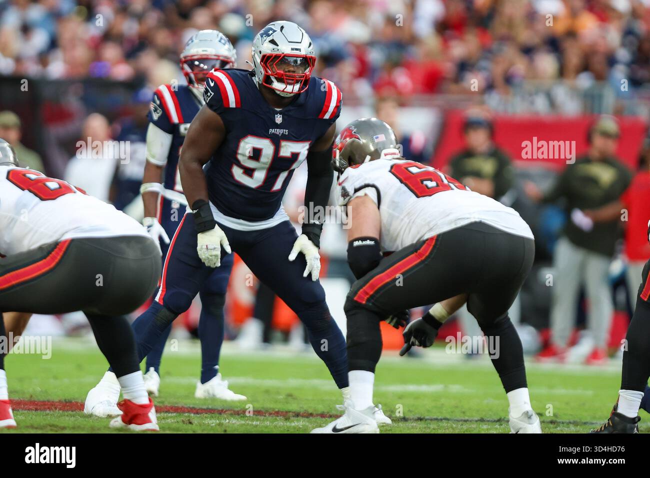 New England Patriots defensive end Milton Williams (97) waits for the ...