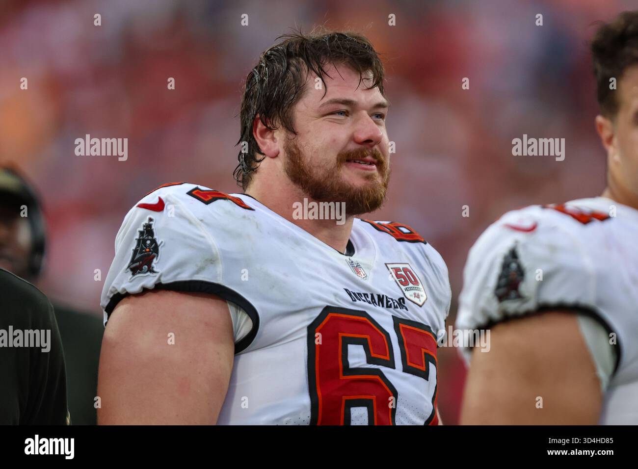 Tampa Bay Buccaneers offensive tackle Luke Goedeke (67) walks the ...