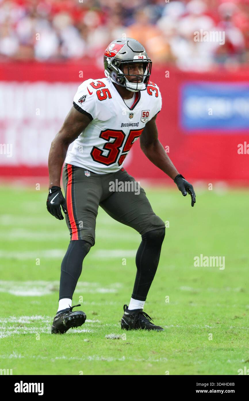 Tampa Bay Buccaneers cornerback Jamel Dean (35) reacts at the snap ...