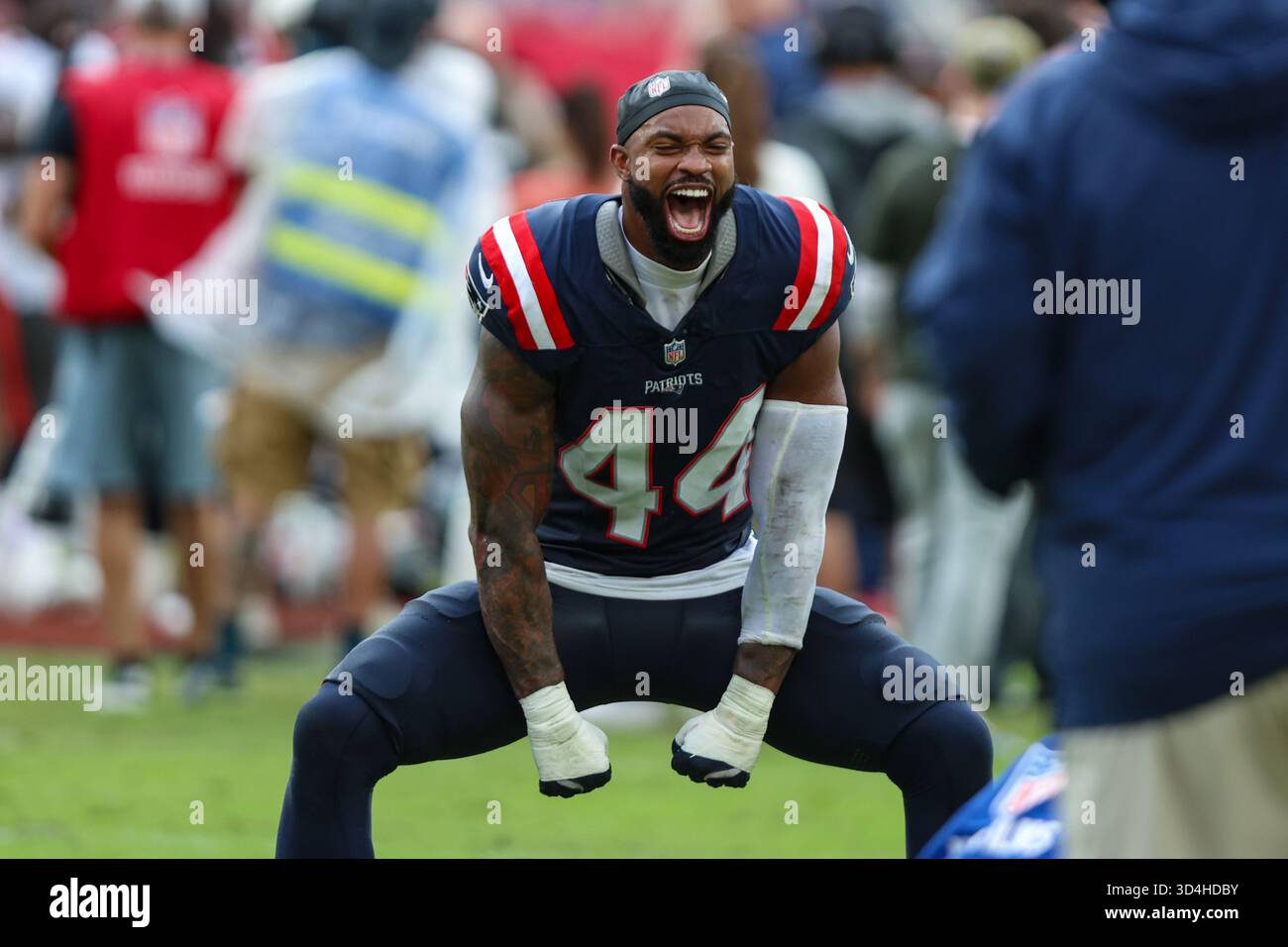 New England Patriots linebacker K'Lavon Chaisson (44) celebrates after ...