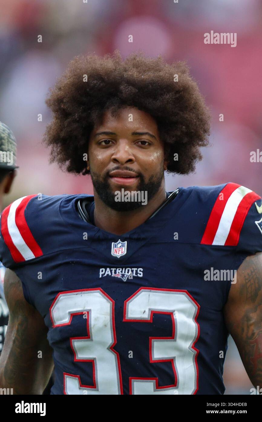 New England Patriots linebacker Anfernee Jennings (33) leaves the field ...