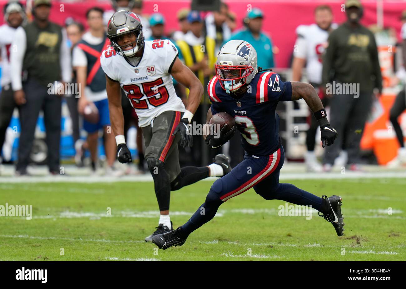 New England Patriots wide receiver DeMario Douglas (3) runs against ...