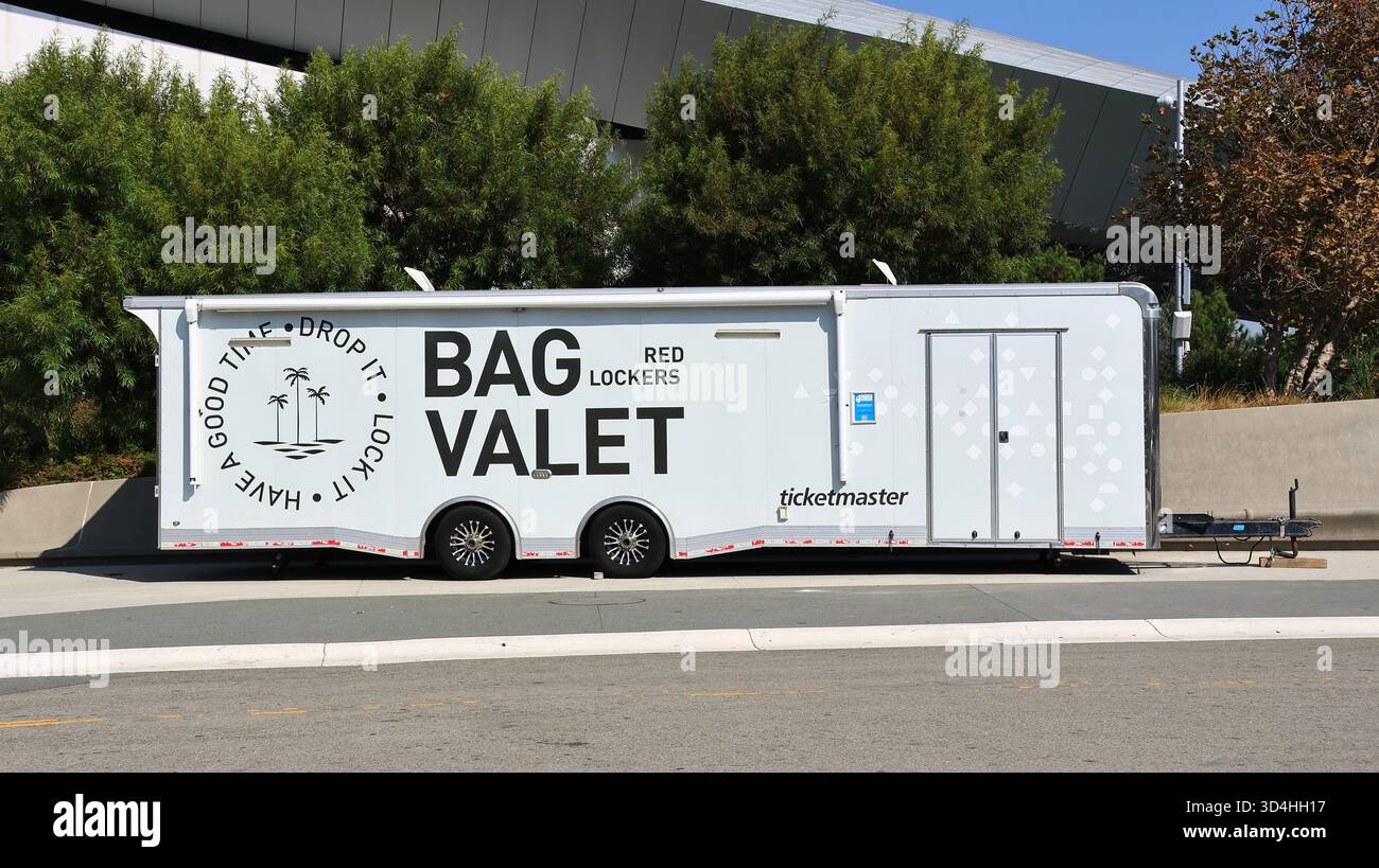 SoFi Stadium Bag Valet, Red Lockers, Ticketmaster Stock Photo - Alamy