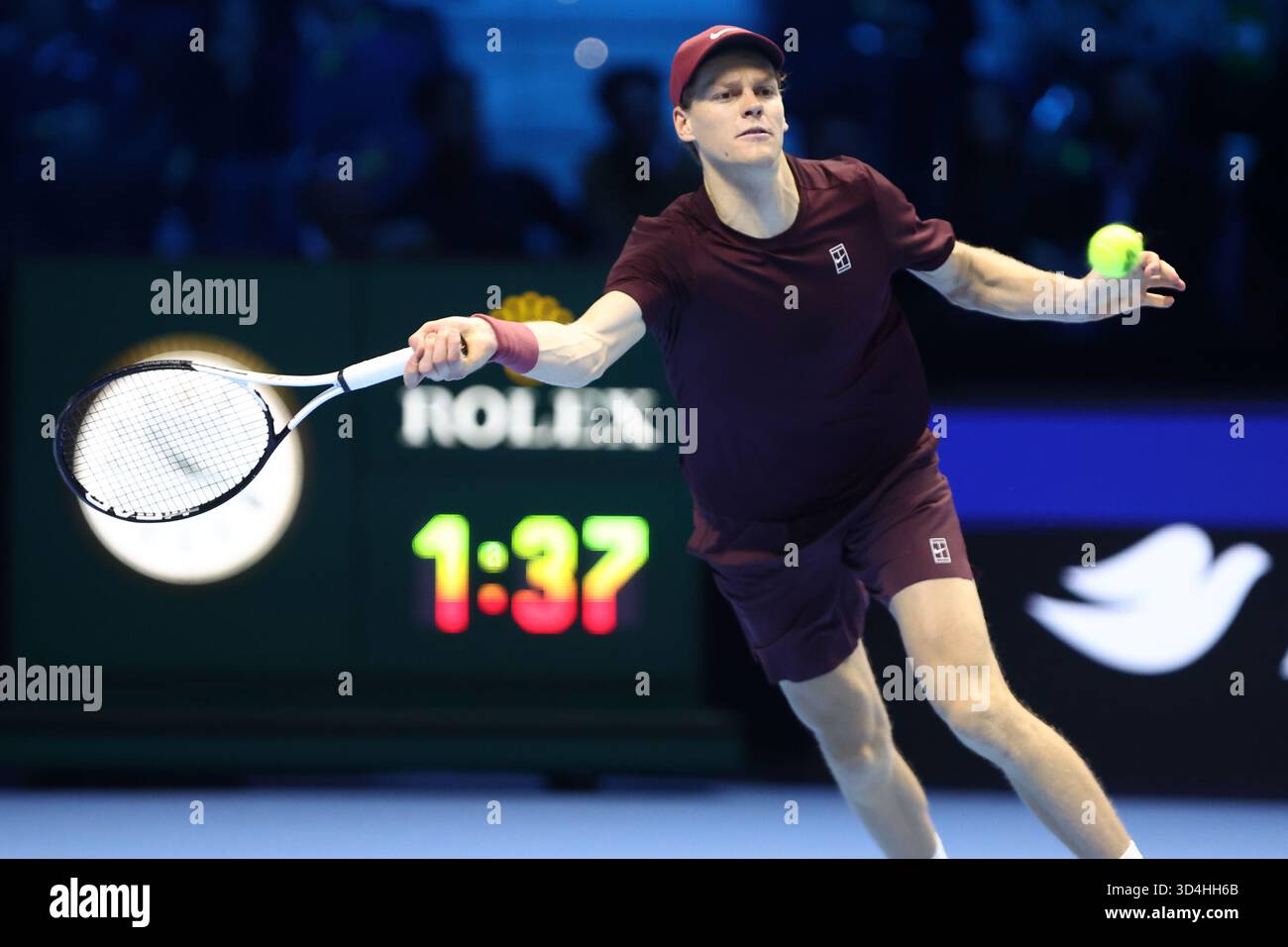 Jannik Sinner of Italy in action during the Round Robin singles match ...