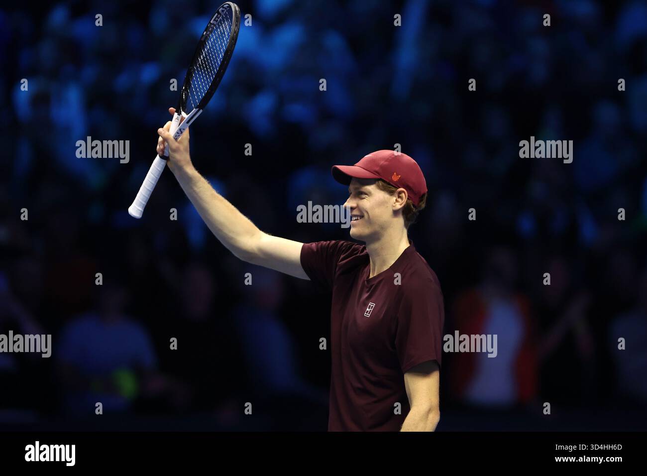 Jannik Sinner of Italy celebrates at the end of the Round Robin singles ...