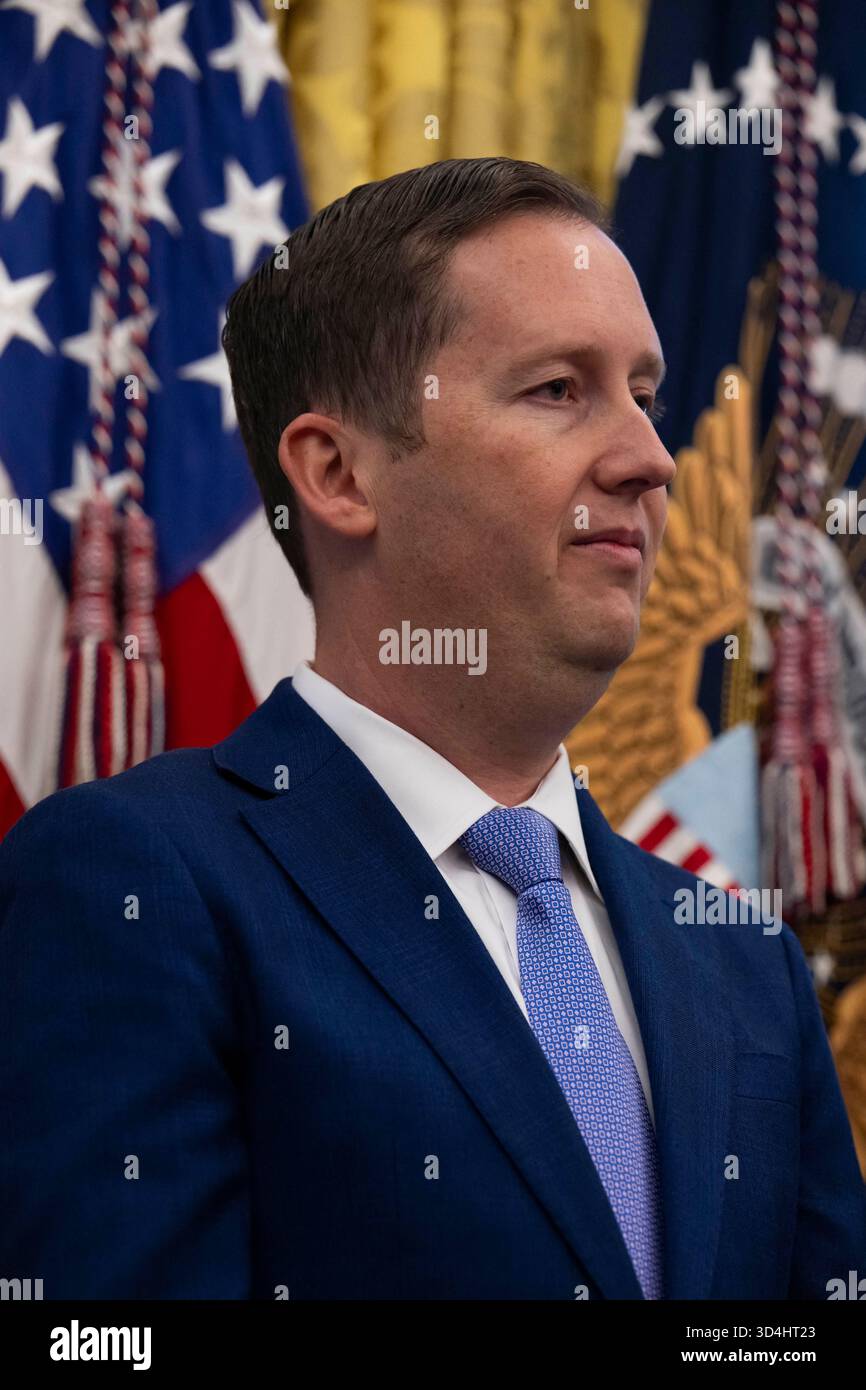 Sergio Gor, the new U.S. Ambassador to India, is seen in the Oval Office at the White House in ...