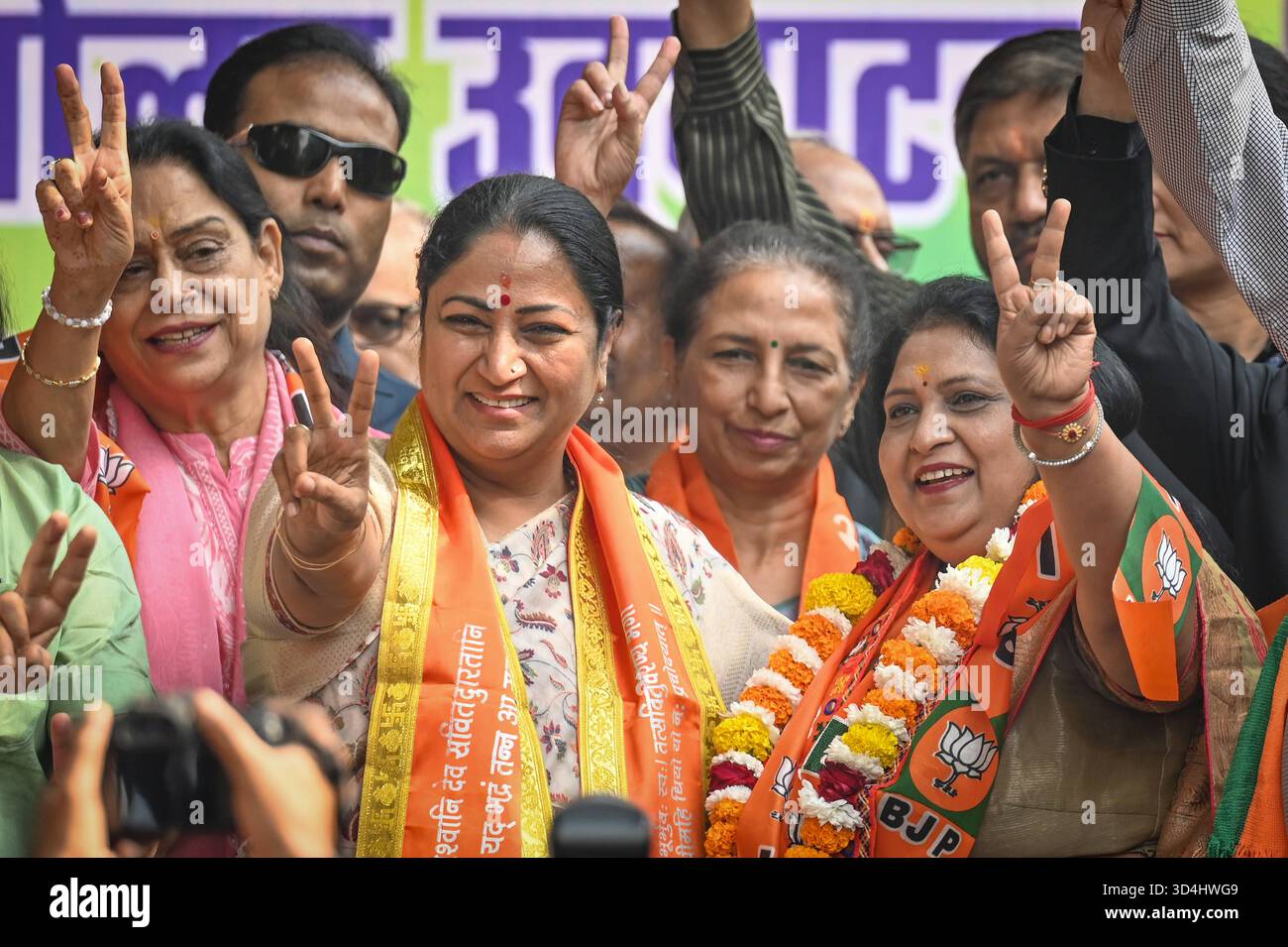 NEW DELHI, INDIA - NOVEMBER 10: Rekha Gupta, Chief Minister of Delhi seen along with the BJP ...