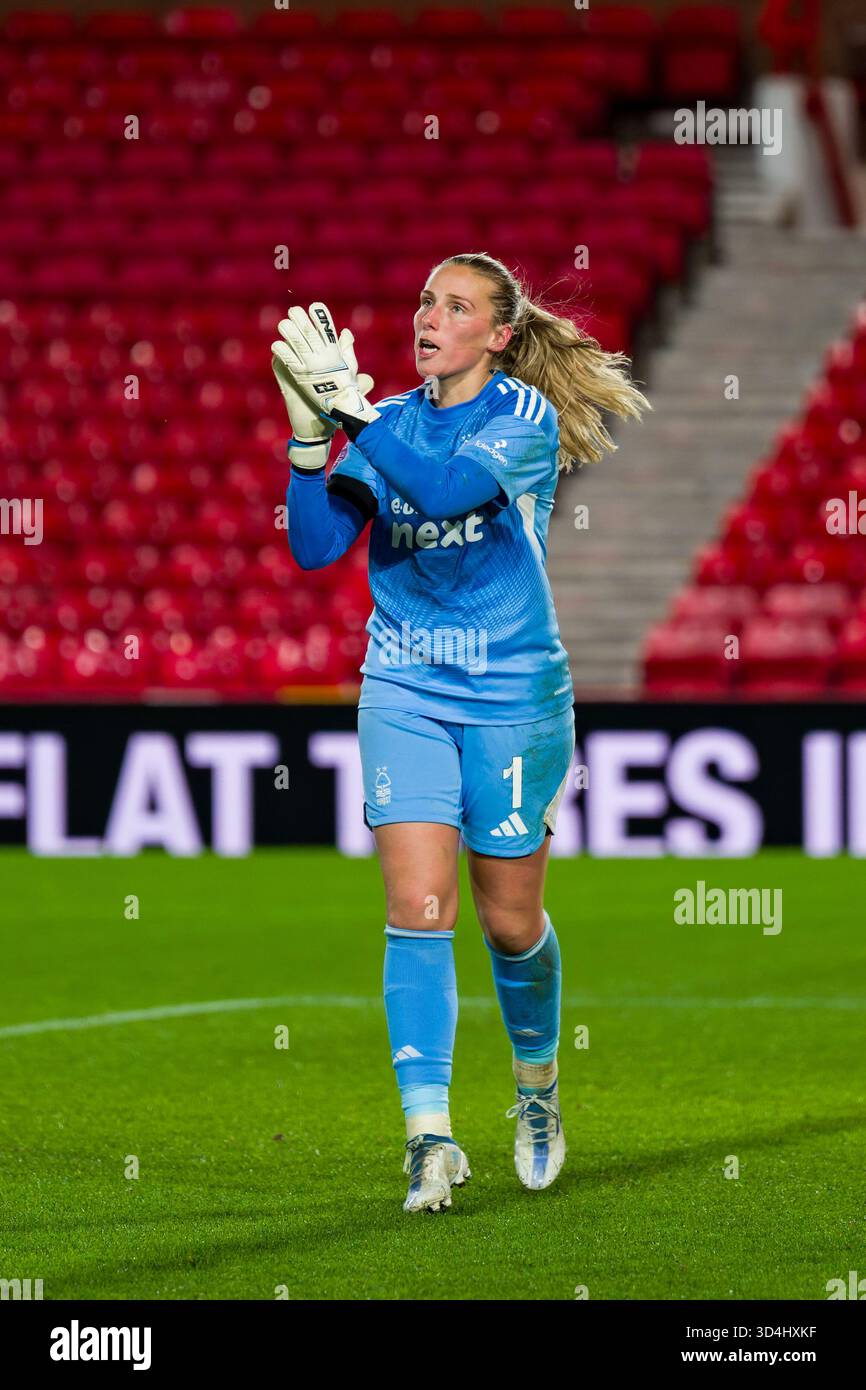 Nottingham, UK. 10th November, 2025. Nottingham Forest Women goalkeeper ...