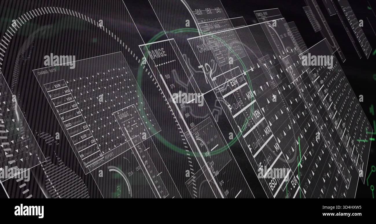 Showing layered UI panels and grid matrices on digital plane ...
