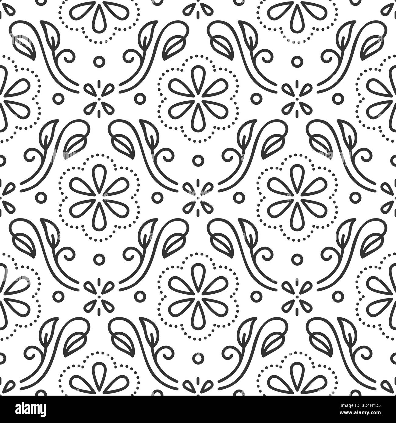 Intricate pattern leaves flowers Black and White Stock Photos & Images ...
