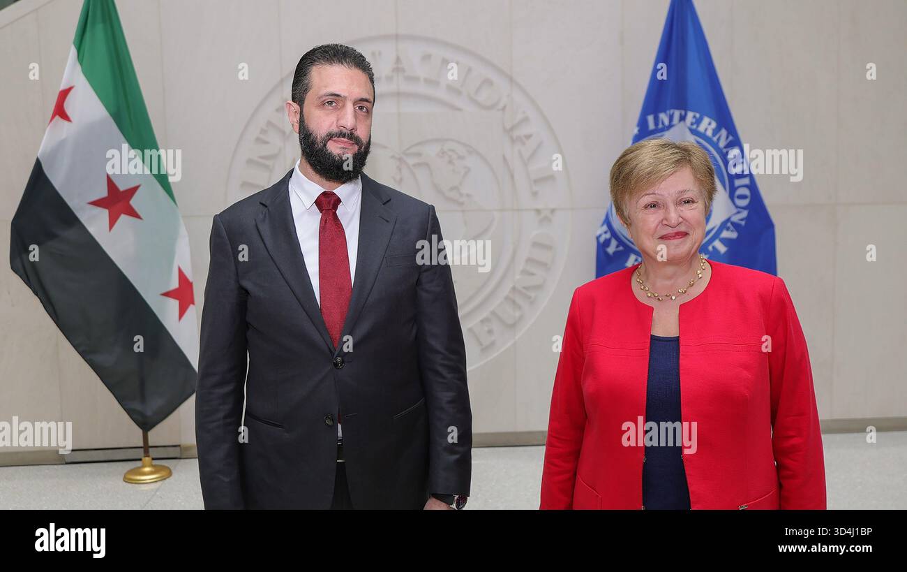 Washington DC, USA. 10 Nov, 2025. Syria's President Ahmed al-Sharaa (L ...