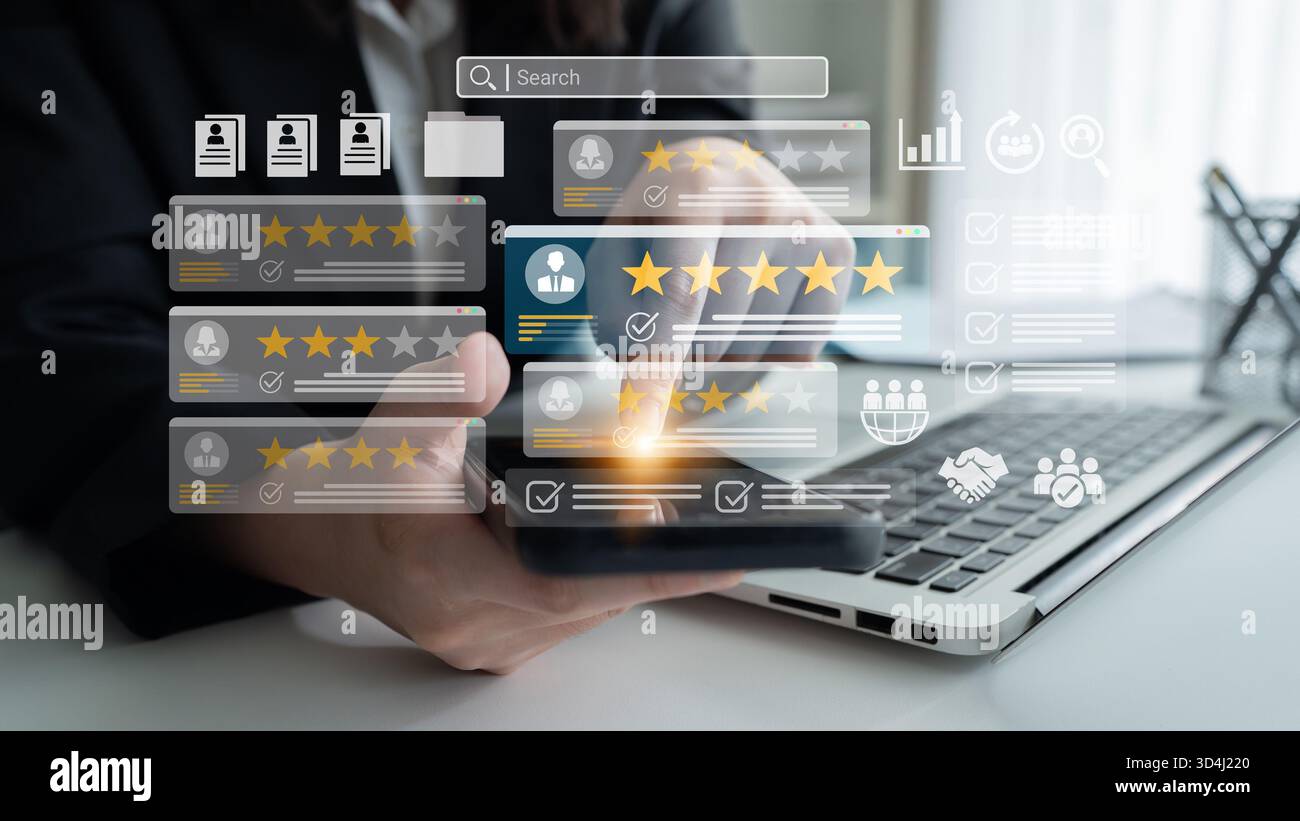 Digital dashboard showing employee evaluation, star ratings, and ...