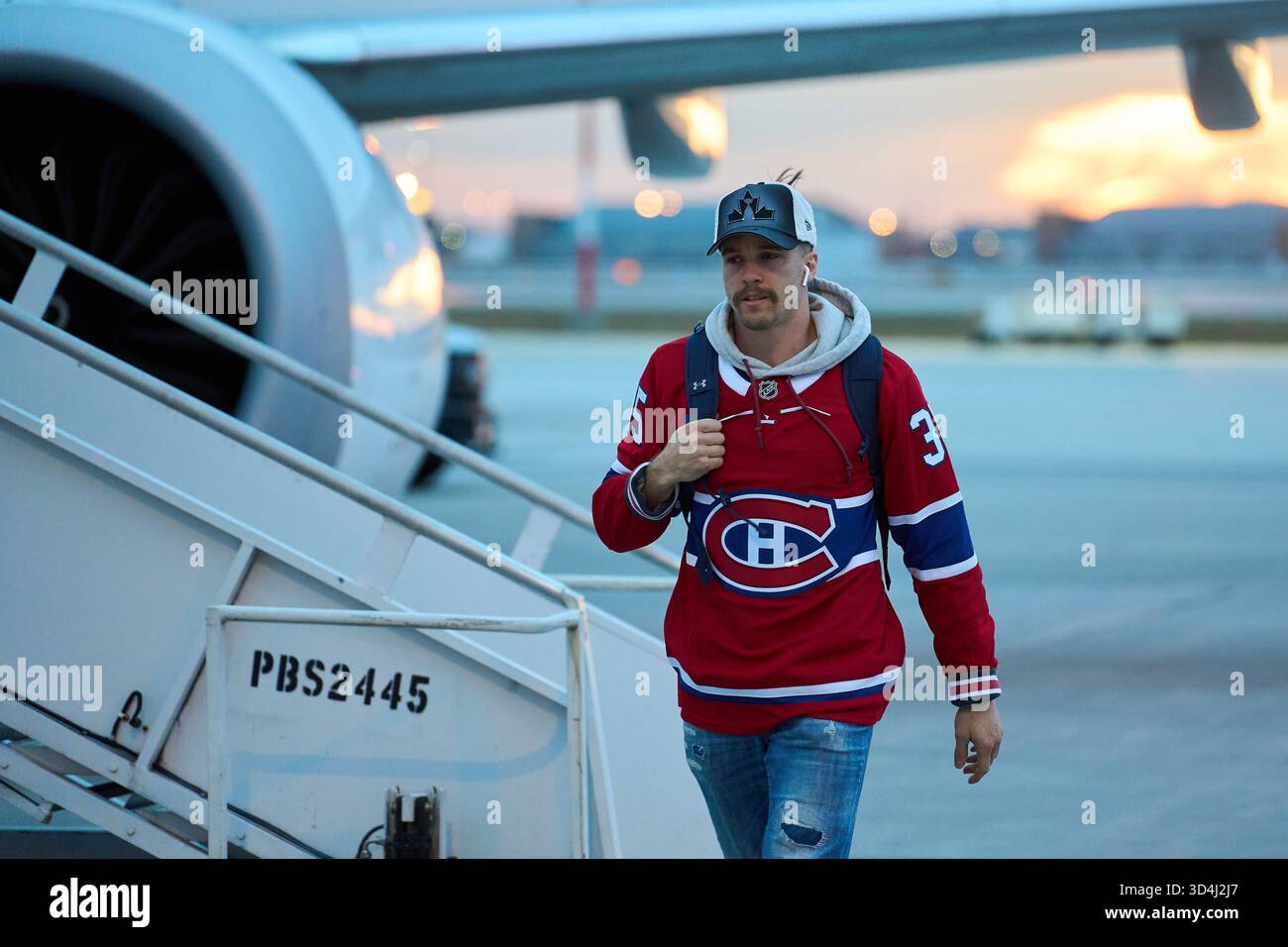 Montreal Alouettes' Marc-Antoine Dequoy arrives in Winnipeg, Monday ...