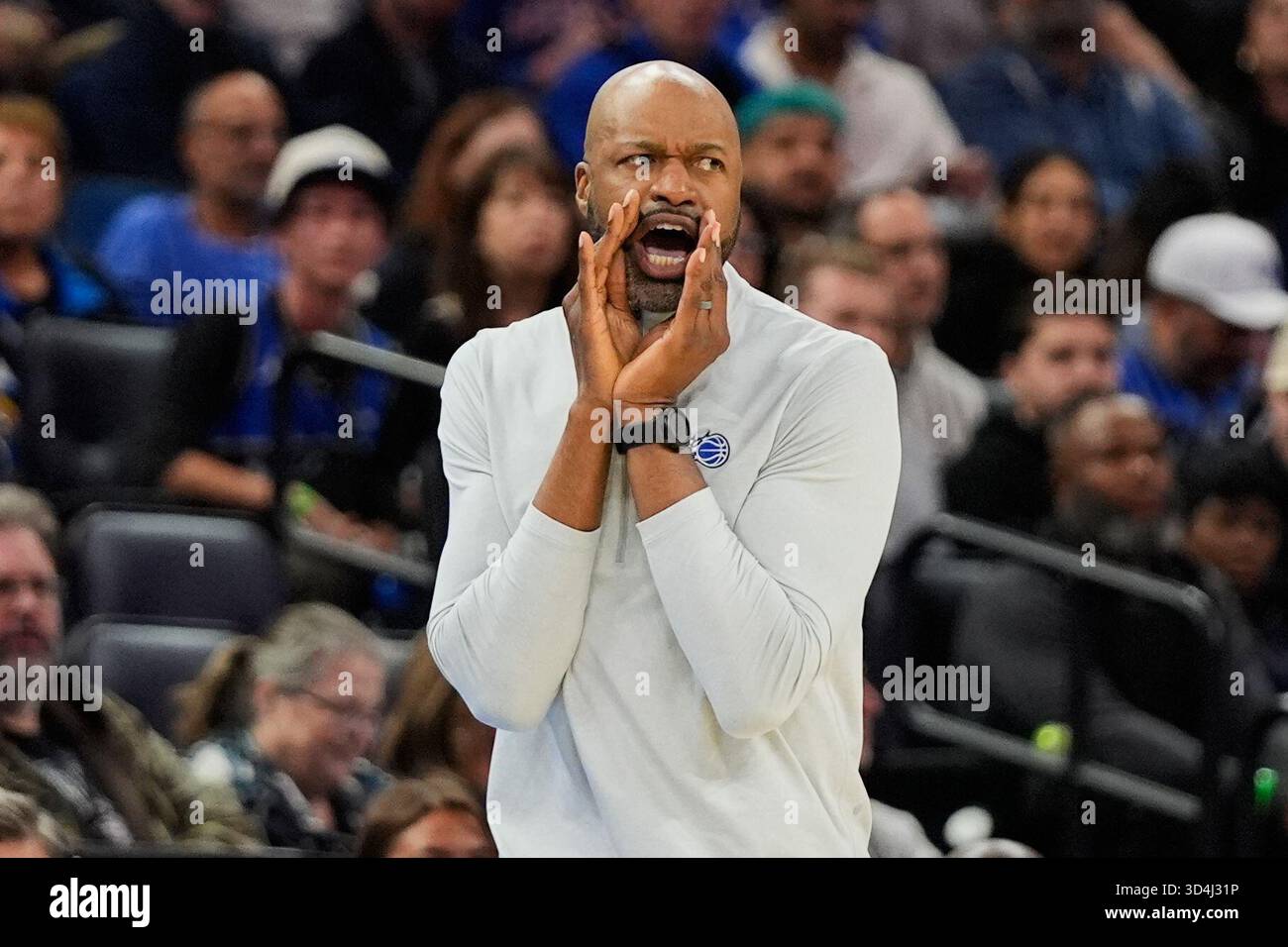 Orlando Magic head coach Jamahl Mosley shouts to his players during the ...
