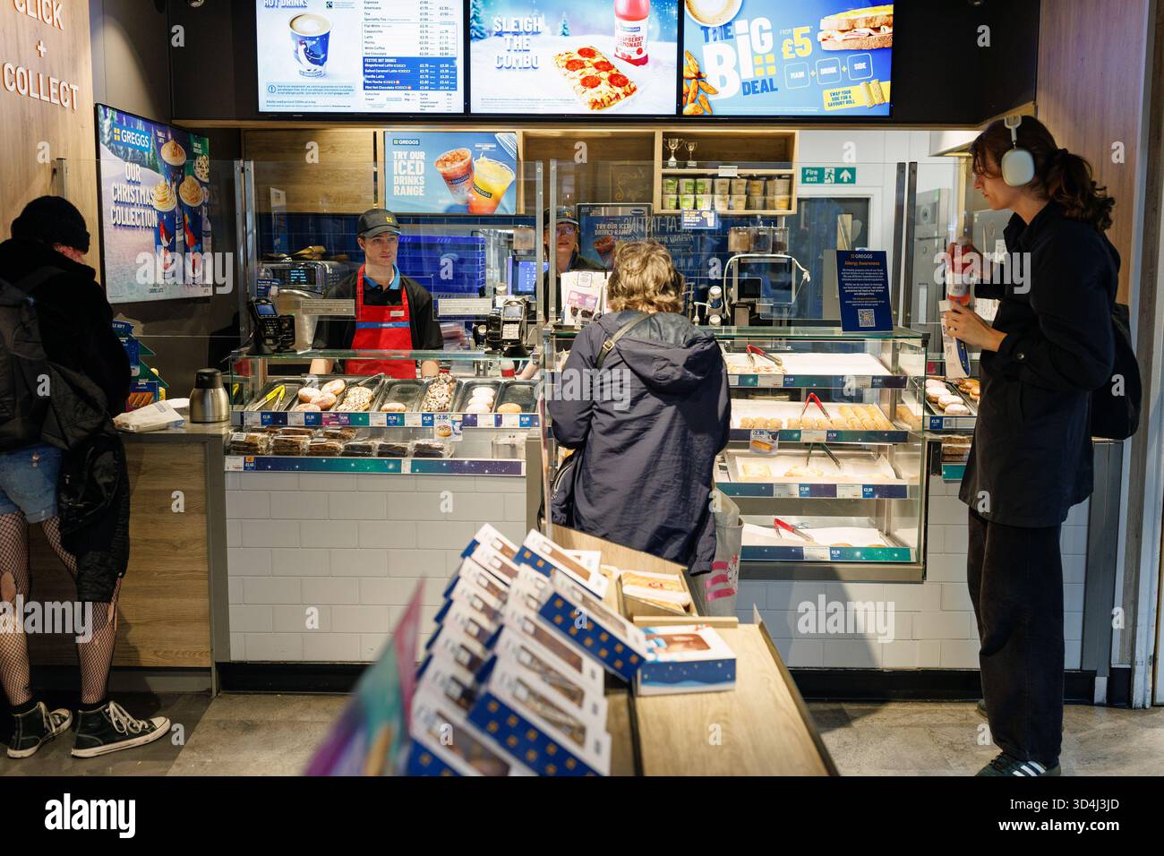 Inside a branch of the Greggs bakery chain in Brighton, UK. Greggs ...