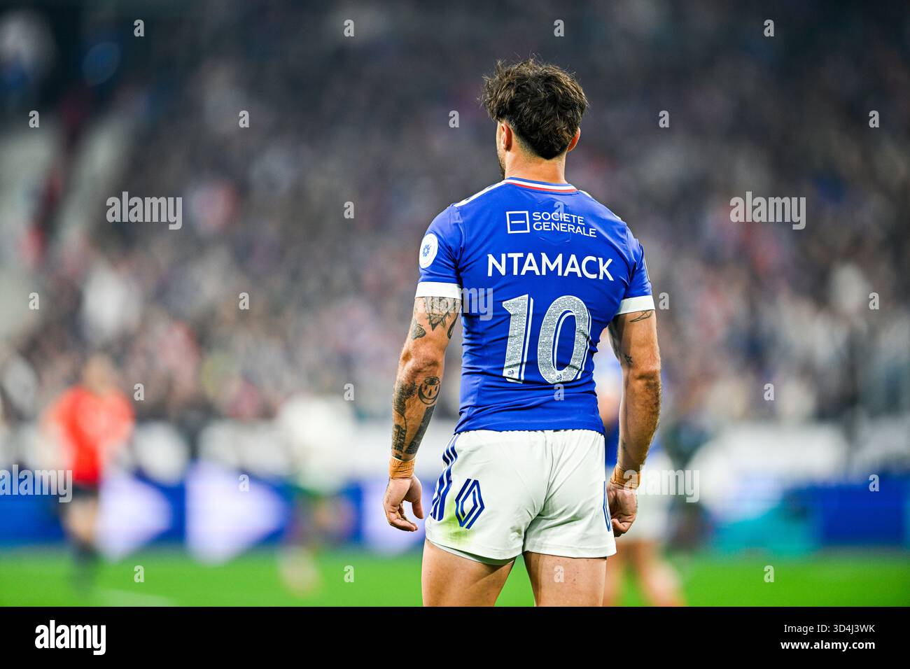Illustration of the jersey number 10 of Romain Ntamack from back during ...