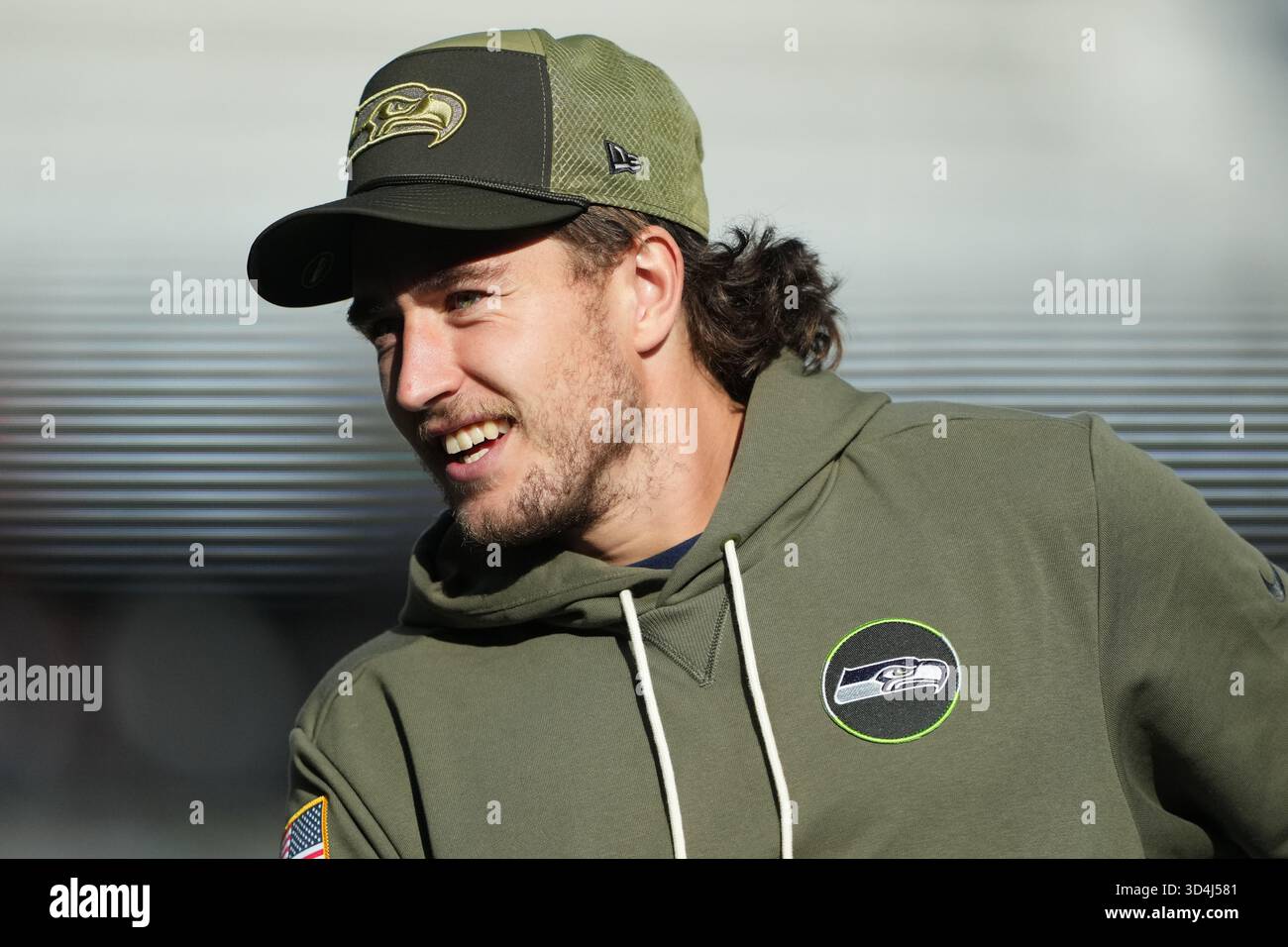 Seattle Seahawks wide receiver Jake Bobo smiles before an NFL football ...