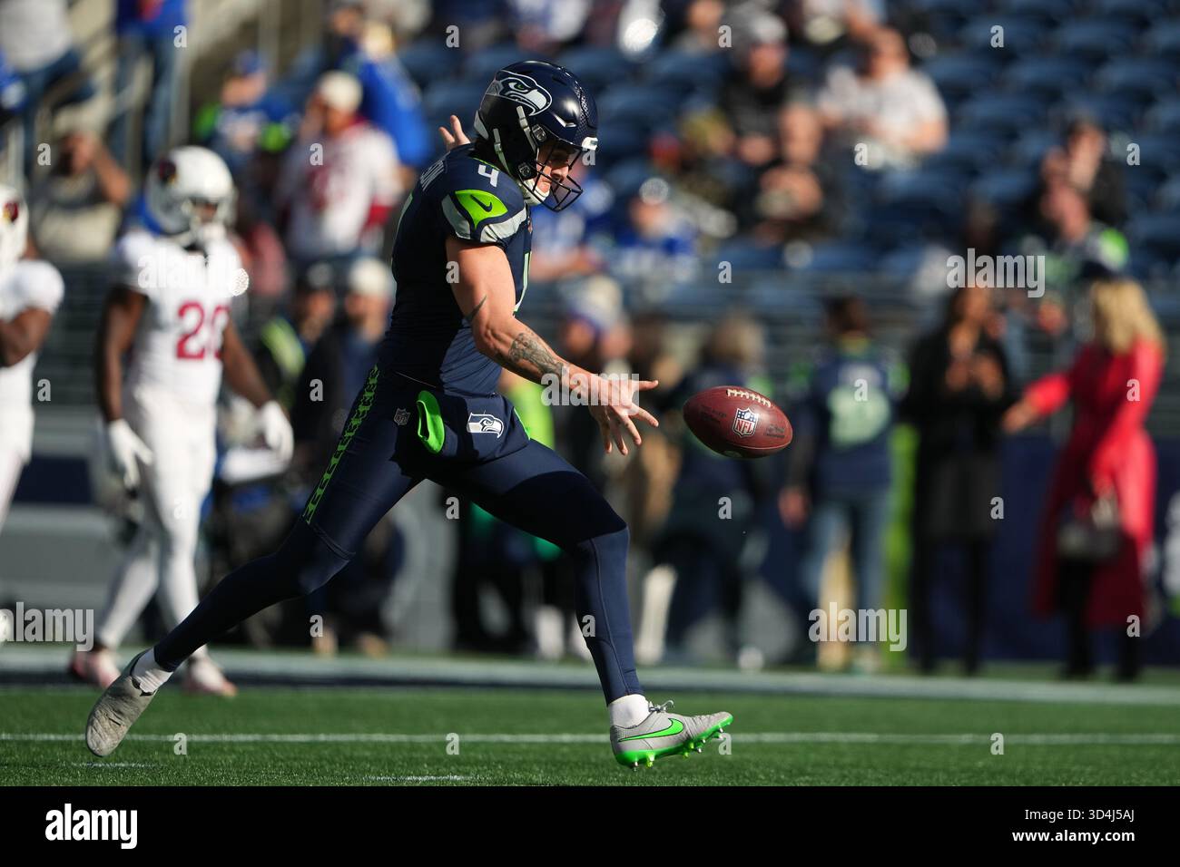 Seattle Seahawks punter Michael Dickson warms up before an NFL football ...