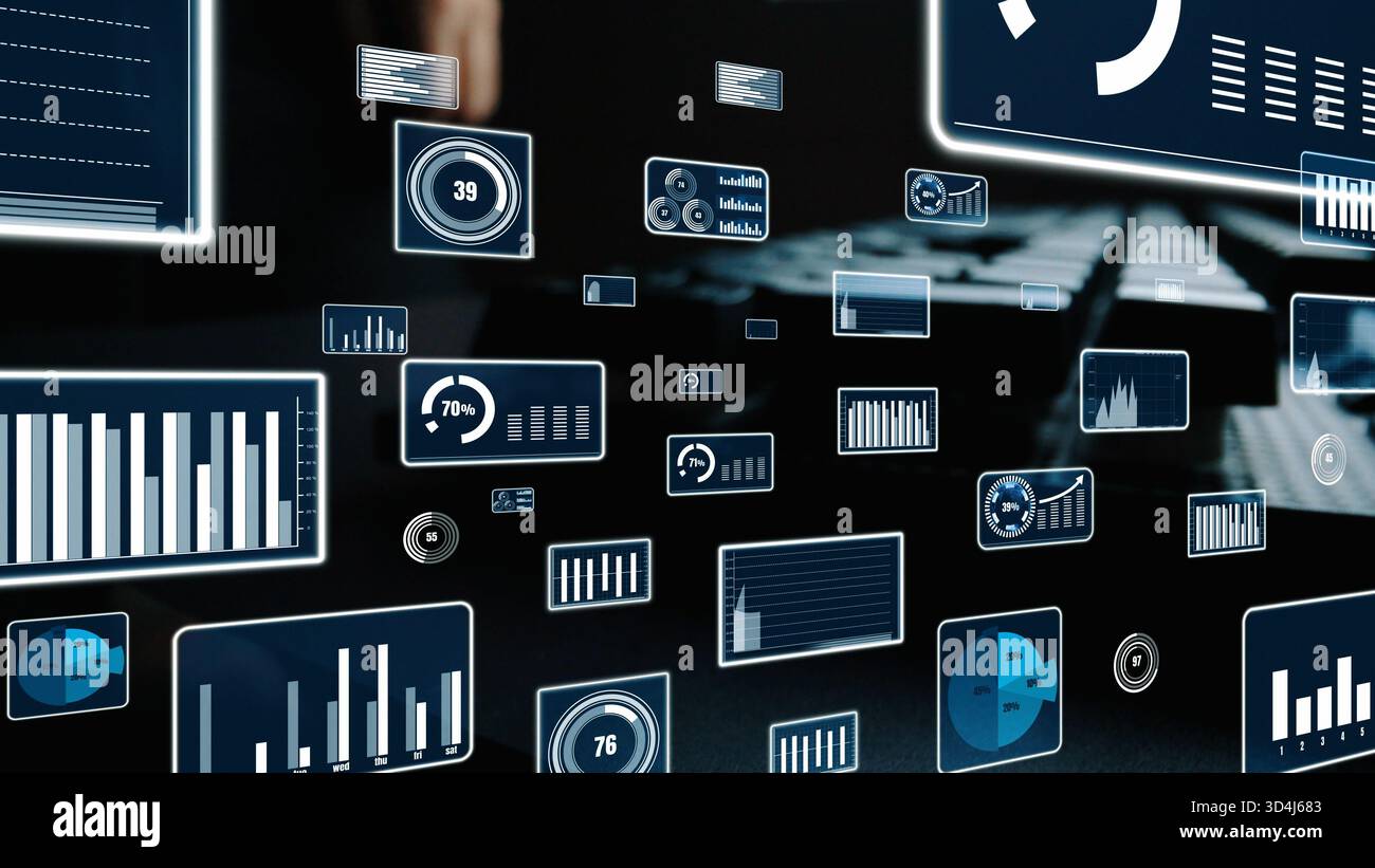 Explore a high-tech interface showcasing various data visualizations ...