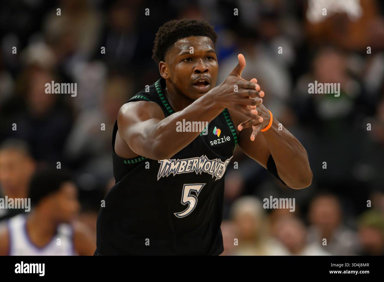 Minnesota Timberwolves guard Anthony Edwards celebrates a three-point ...