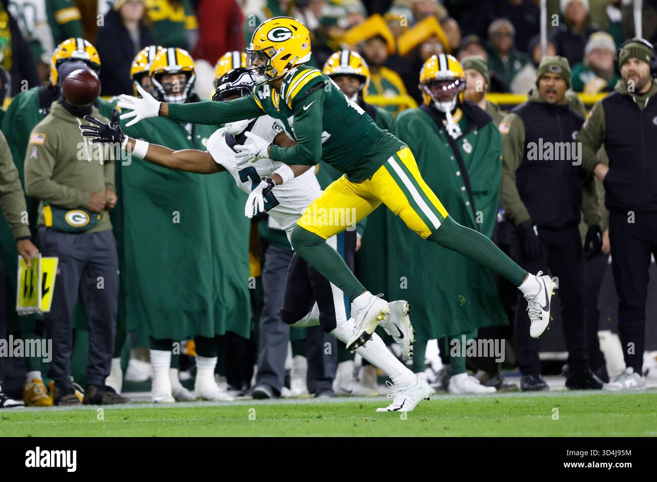 Green Bay Packers cornerback Carrington Valentine (24) defends against ...