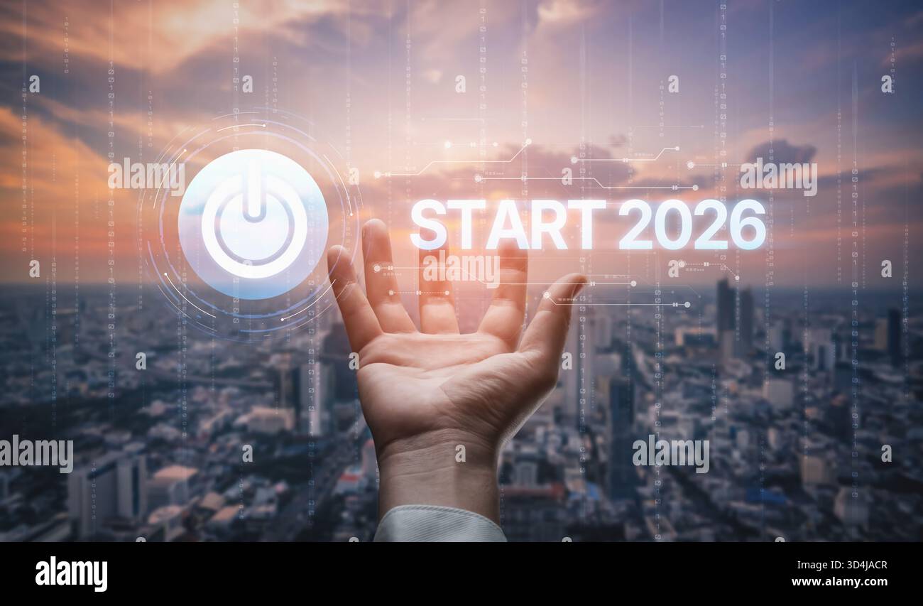 Start 2025 concept with futuristic power button symbolizing fresh ...
