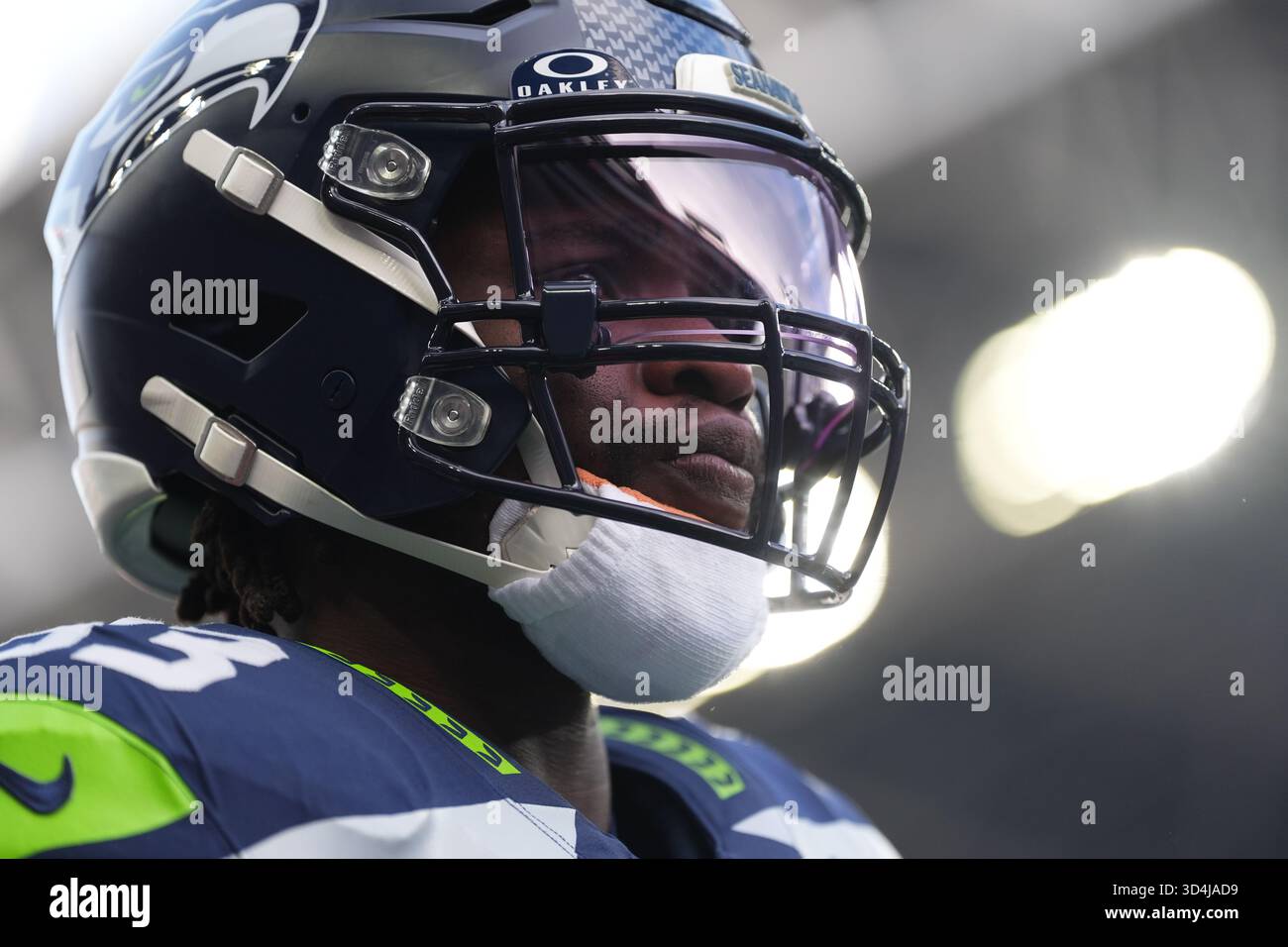 Seattle Seahawks linebacker Boye Mafe warms up before an NFL football ...
