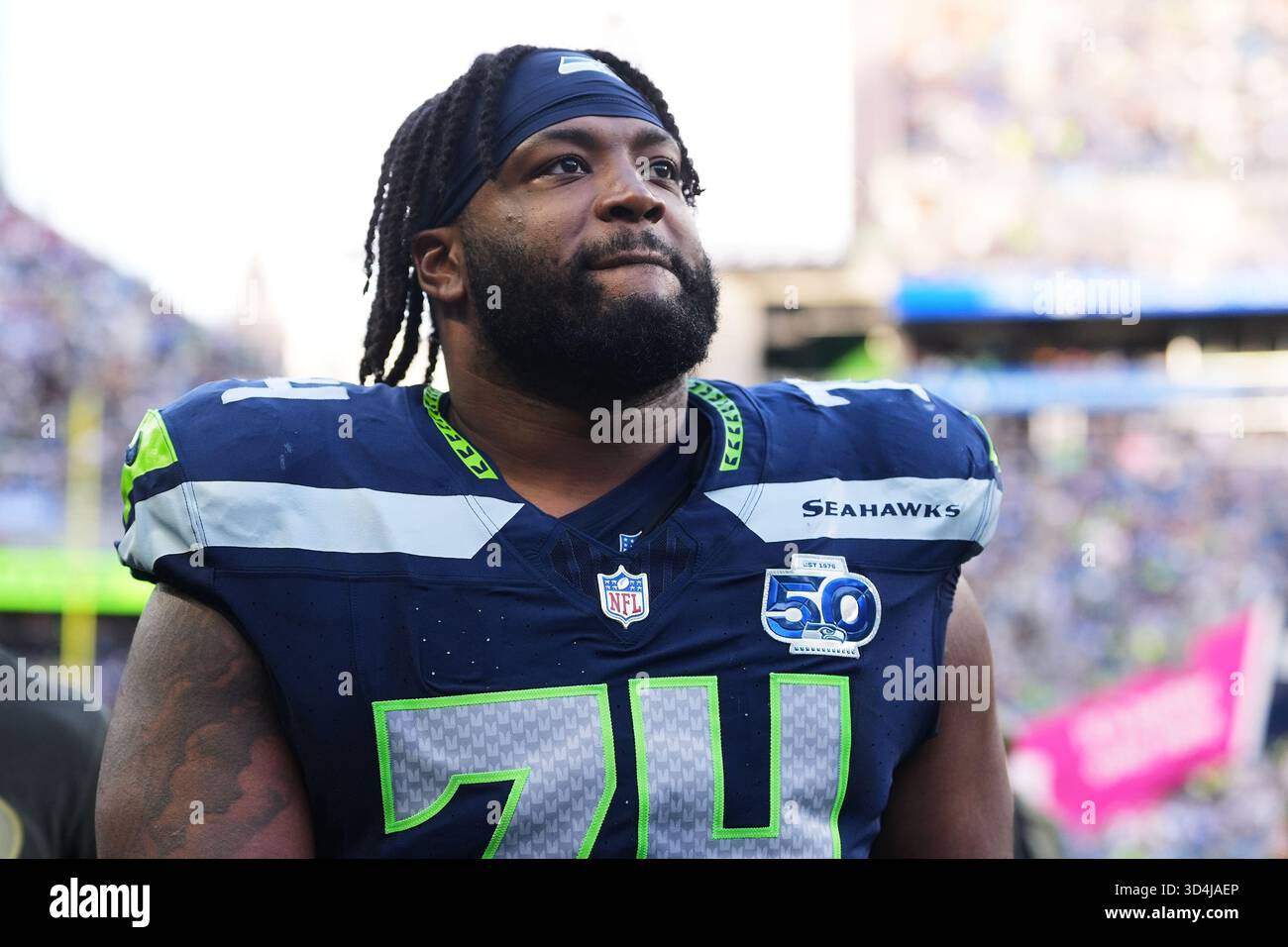 Seattle Seahawks guard Josh Jones walks to the locker room during an ...