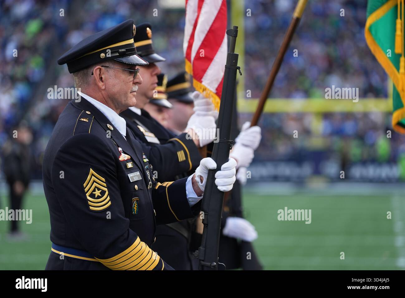 Members of an honor guard stand during an NFL Salute to Service ...