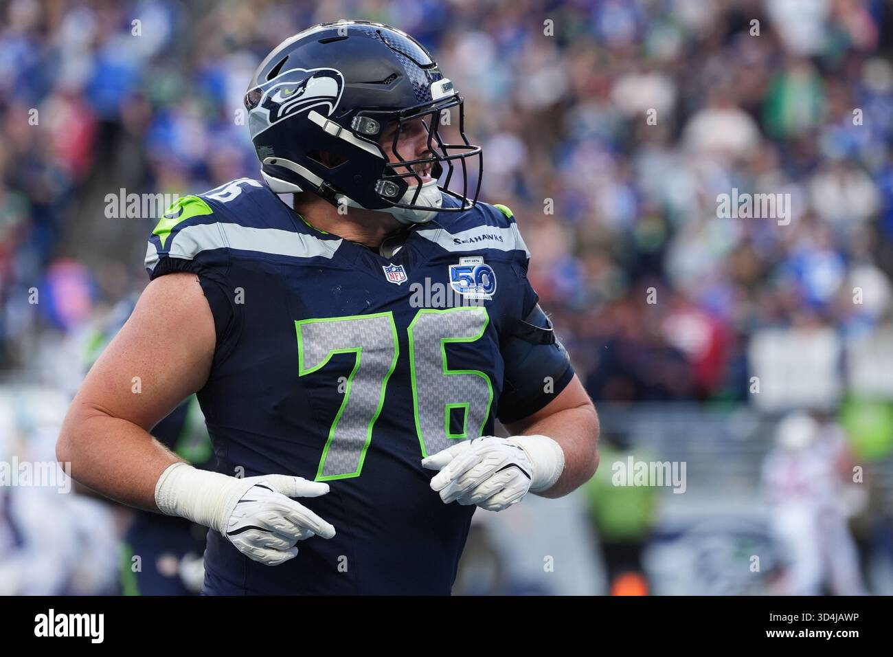 Seattle Seahawks guard Grey Zabel in action against the Arizona ...