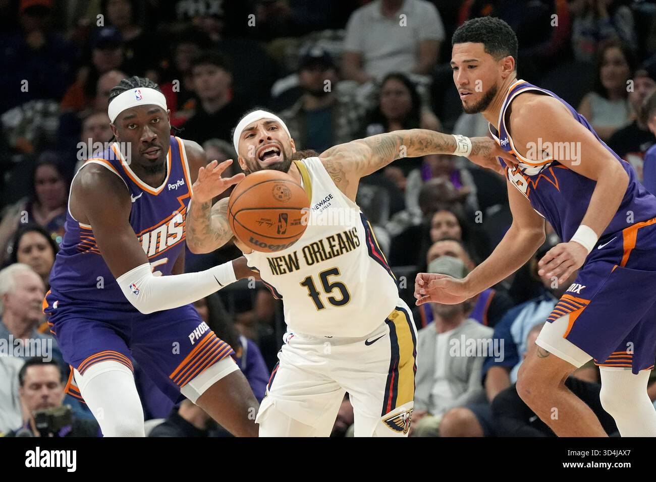 New Orleans Pelicans guard Jose Alvarado (15) has the ball knocked away ...