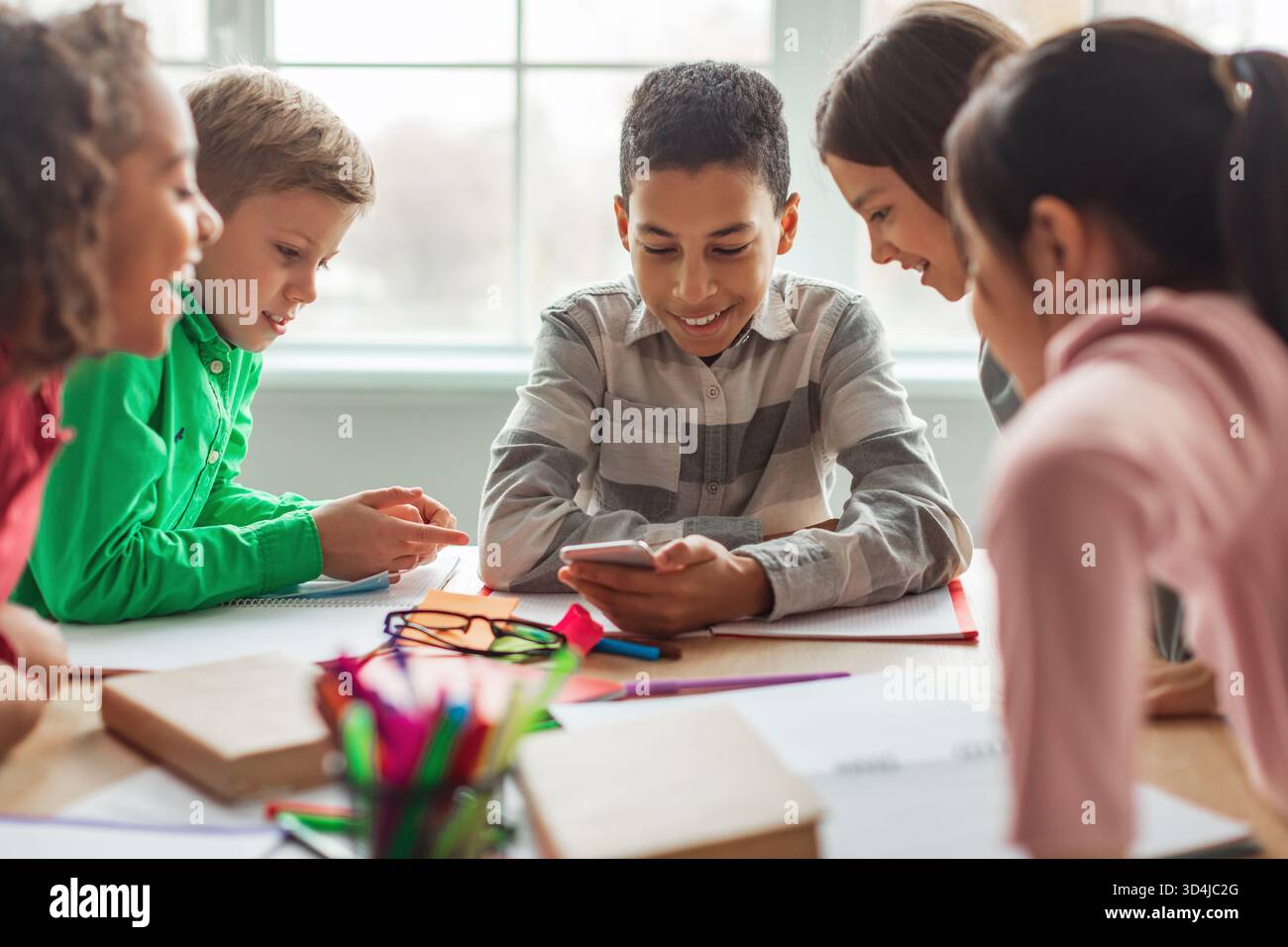 Excited Black Schoolboy Shares Fun Moments With Friends in Modern ...