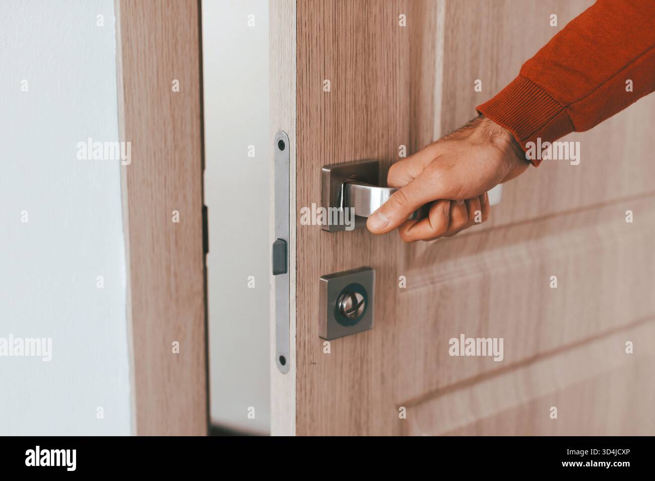Hand Reaching for a Door Handle in a Well-Lit Indoor Space During ...