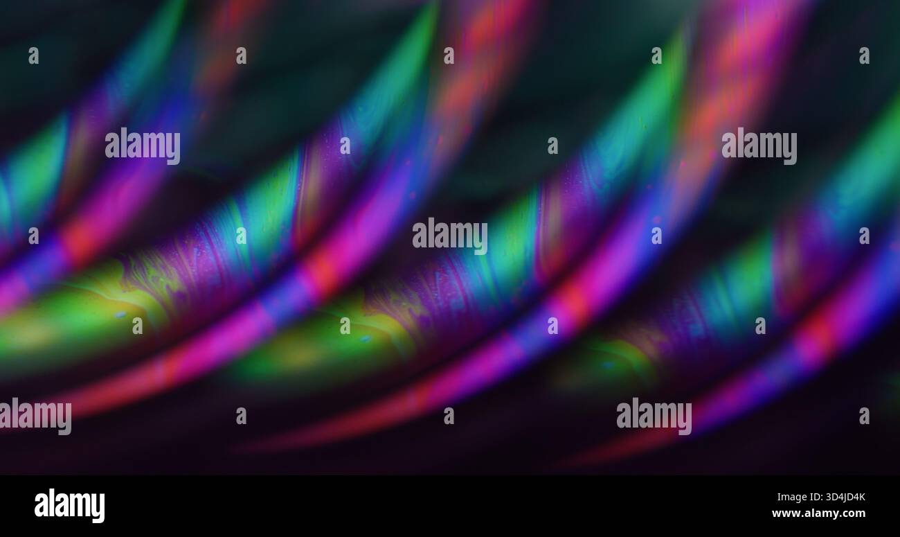 Blur flow bubble. Ink liquid. Green yellow purple color oil chemical ...