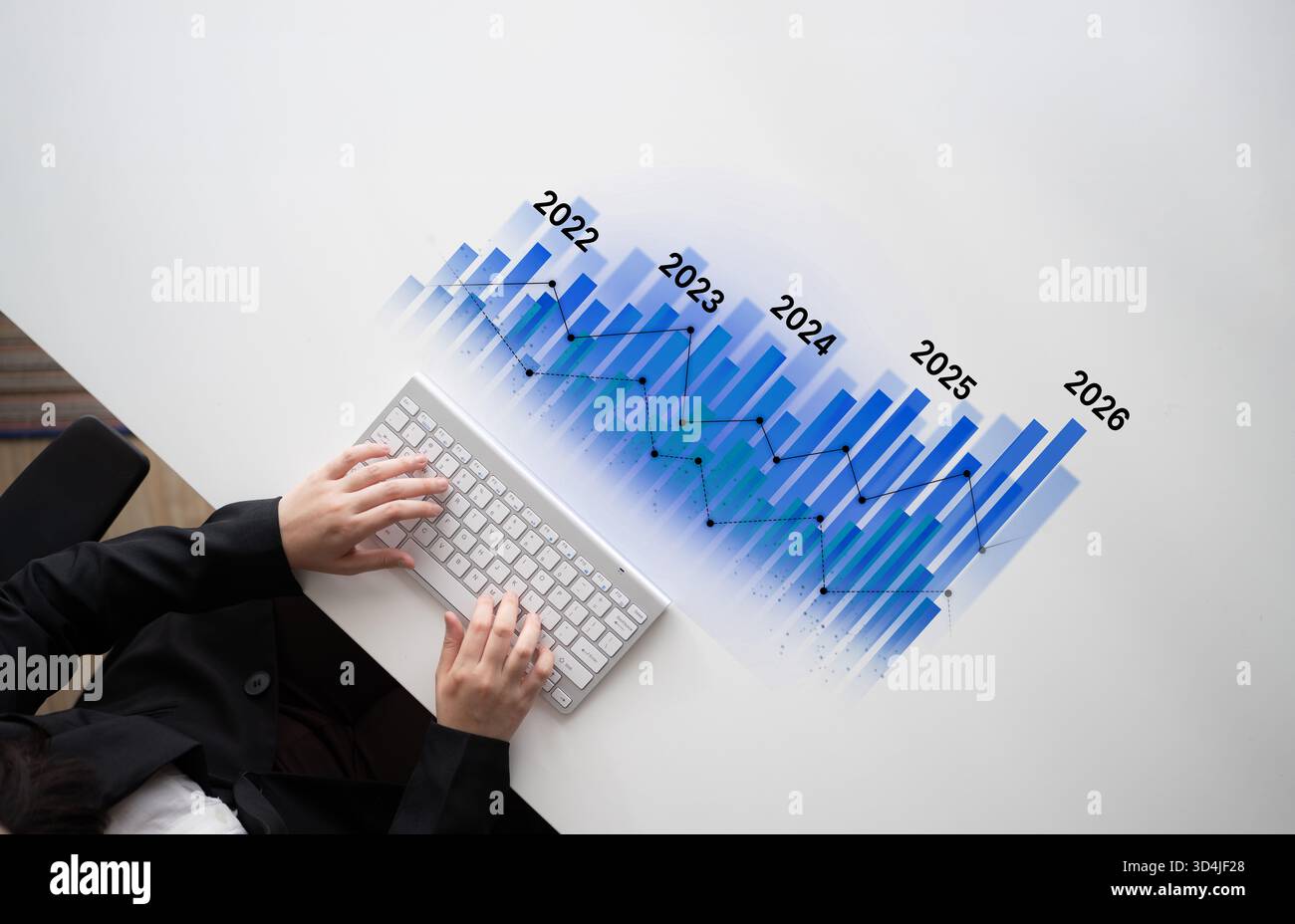 Business bar chart and line graph showing yearly business growth from ...