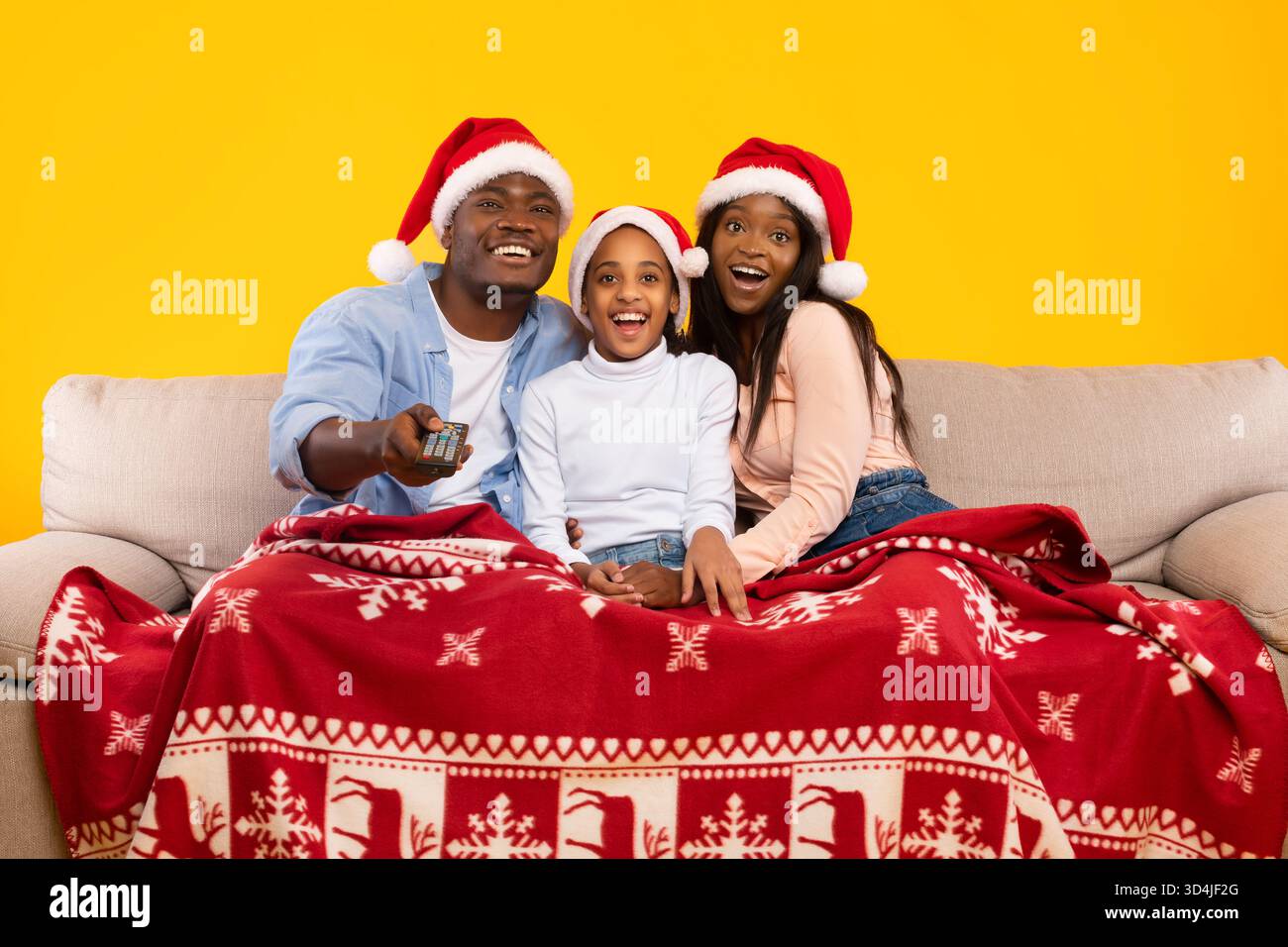 Family Enjoys Christmas Movie Time Together in Cozy Home Setting During ...