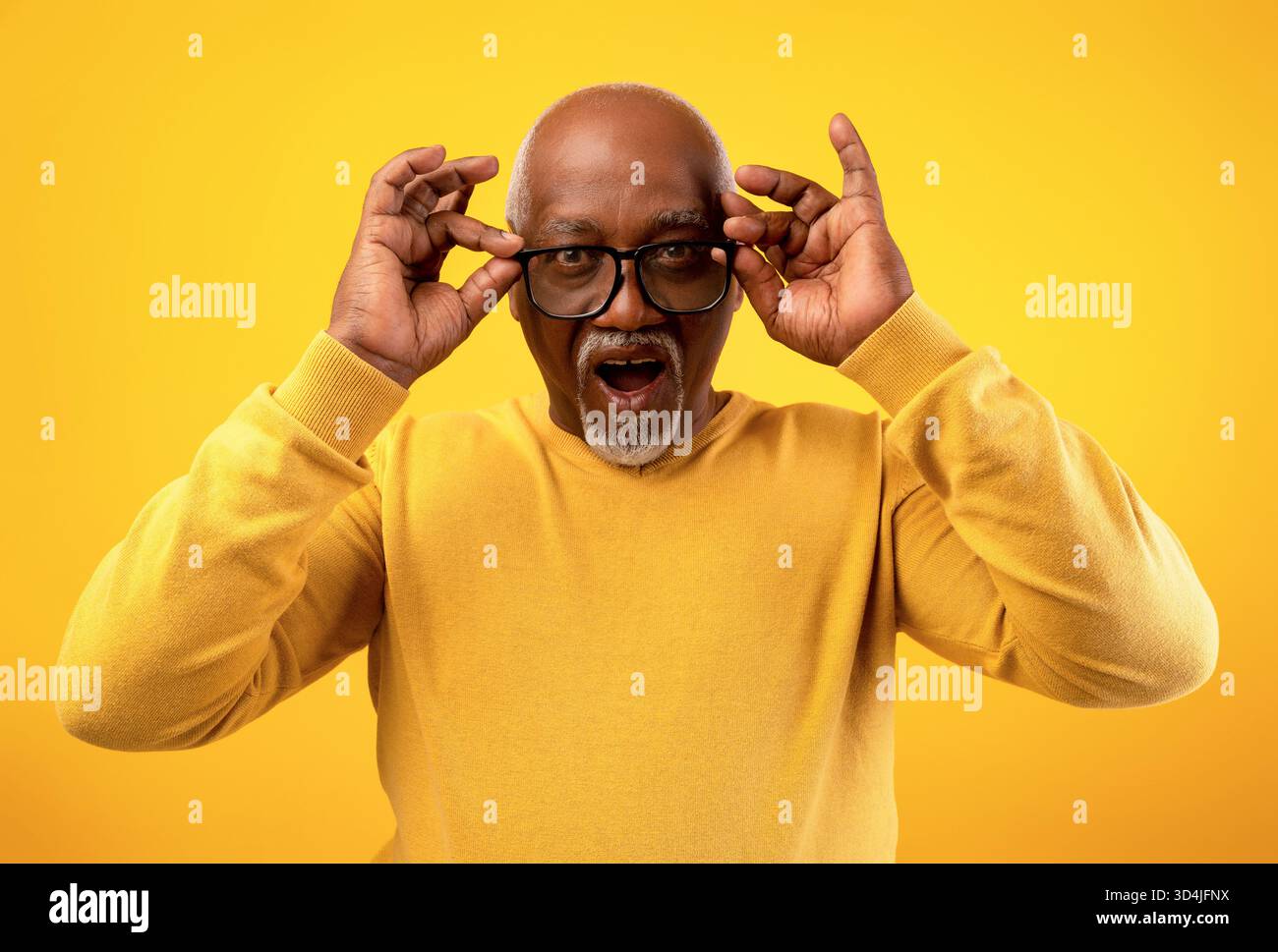 Senior Man Shows Excitement Over Unbelievable Sale Against Bright ...