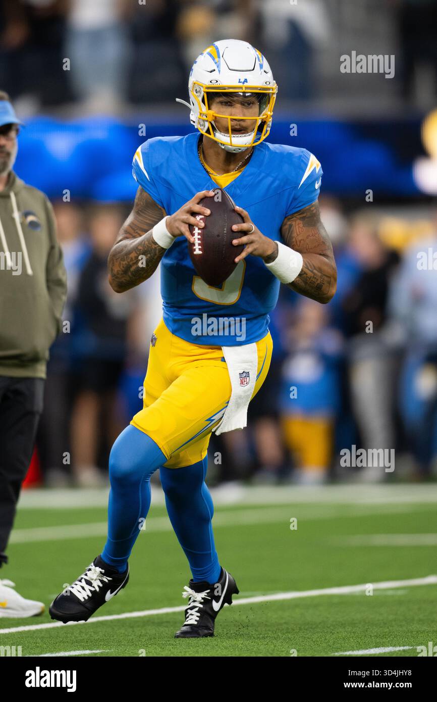 Los Angeles Chargers quarterback Trey Lance (5) runs with the ball ...